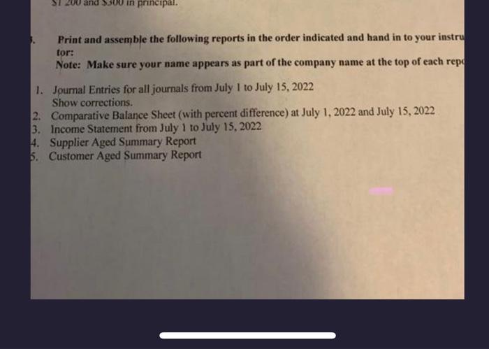 Print and assemble the following reports in the order | Chegg.com