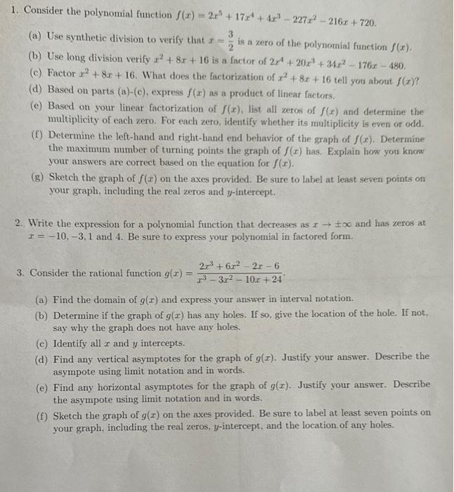 Solved 1 Consider The Polynomial Function
