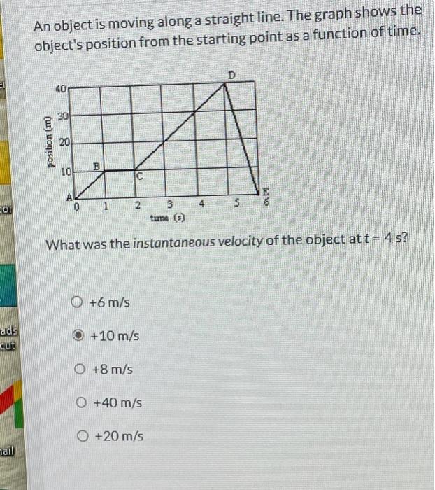 Solved An object is moving along a straight line. The graph | Chegg.com
