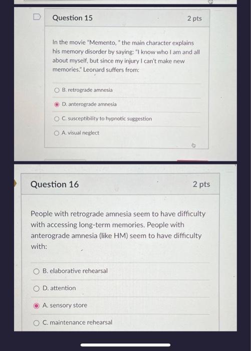 Solved In the movie "Memento, "the main character explains | Chegg.com