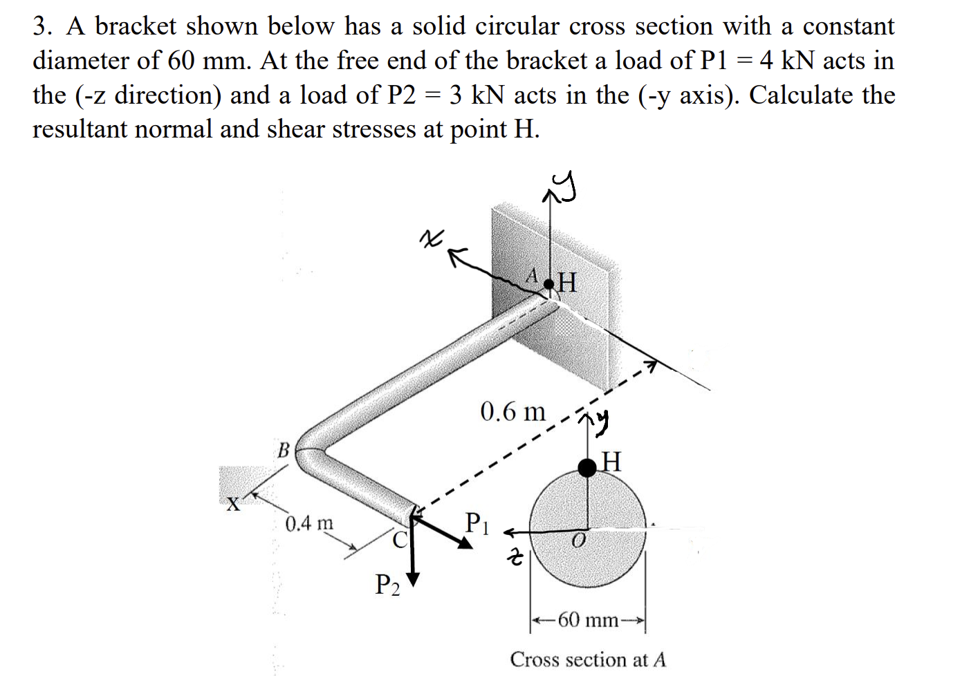 Solved 3. ﻿A bracket shown below has a solid circular cross | Chegg.com