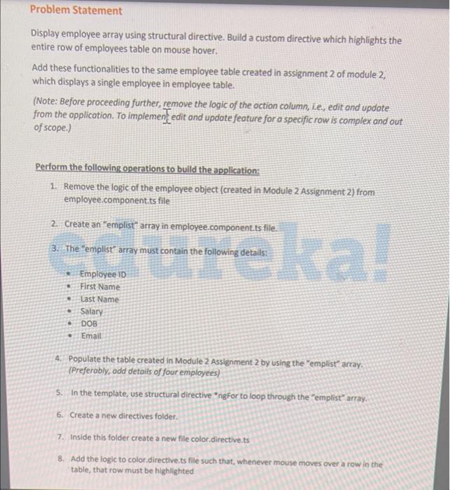 Problem Statement Display employee array using | Chegg.com