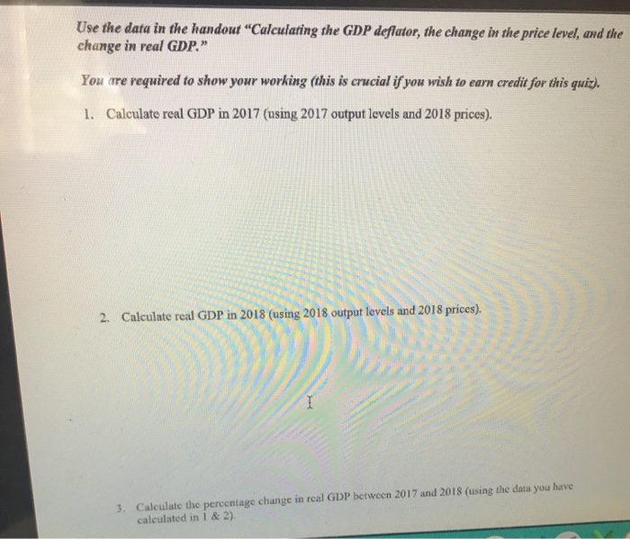 Solved Use the data in the handout "Calculating the GDP | Chegg.com