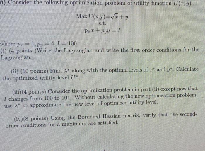 Solved b) Consider the following optimization problem of | Chegg.com
