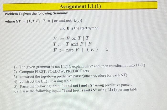 Solved Problem 1) given the following Grammar: where | Chegg.com