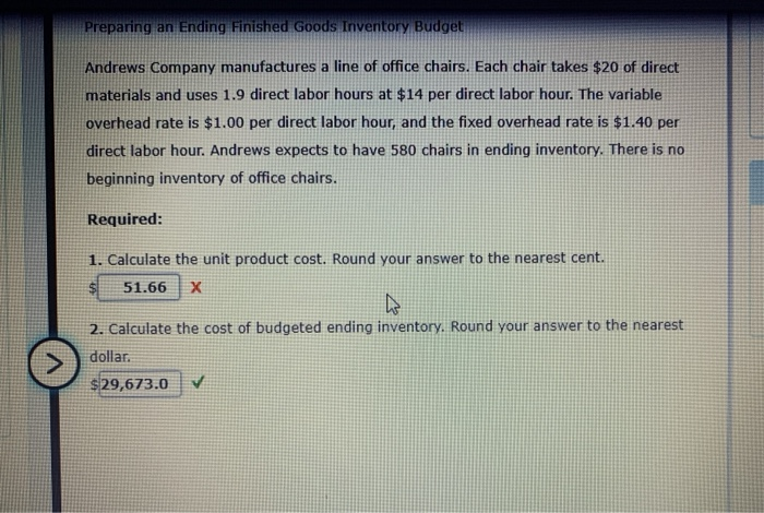 Solved Preparing an Ending Finished Goods Inventory Budget | Chegg.com