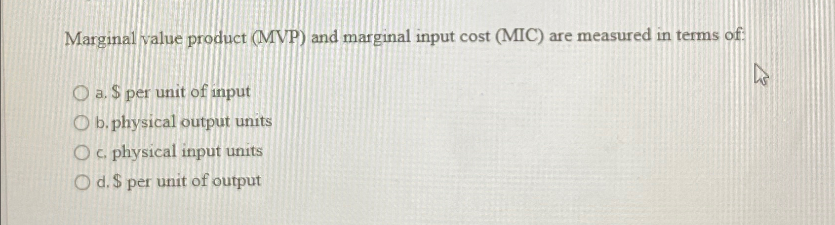 Solved Marginal value product (MVP) ﻿and marginal input cost | Chegg.com