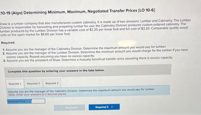 Solved 10-19 (Algo) Determining Minimum, Maximum, Negotiated | Chegg.com