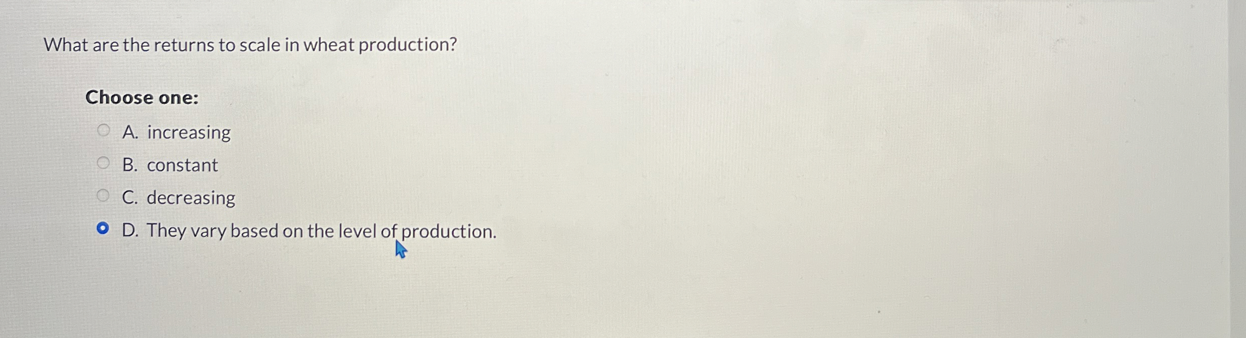 Solved What are the returns to scale in wheat | Chegg.com