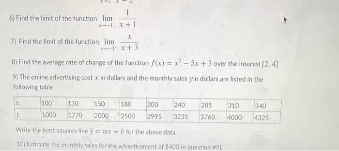 Solved 1 6) Find the limit of the function lim X1 X+1 X 7) | Chegg.com