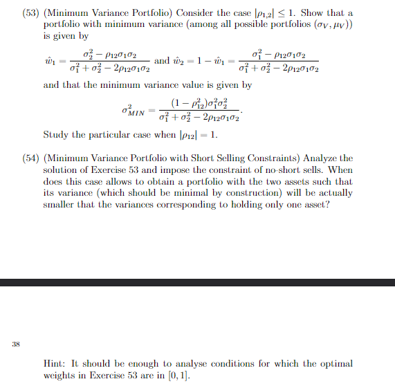 Solved (53) (Minimum Variance Portfolio) ﻿Consider the case | Chegg.com