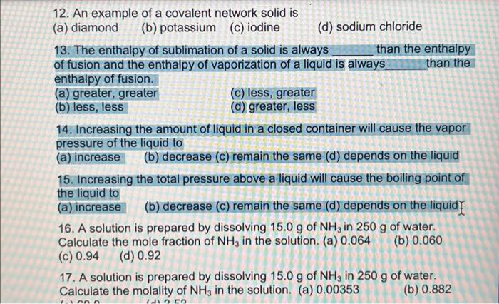 12. An example of a covalent network solid is (a) | Chegg.com