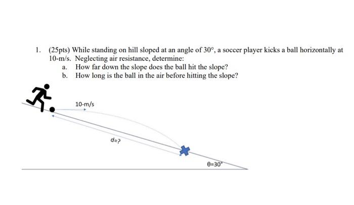 Solved 1. (25pts) While standing on hill sloped at an angle | Chegg.com