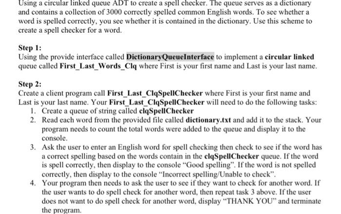 Using A Circular Linked Queue Adt To Create A Spell 