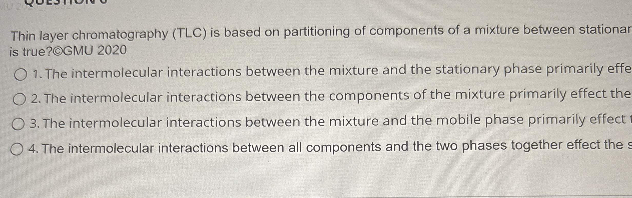 Solved Thin layer chromatography (TLC) ﻿is based on | Chegg.com