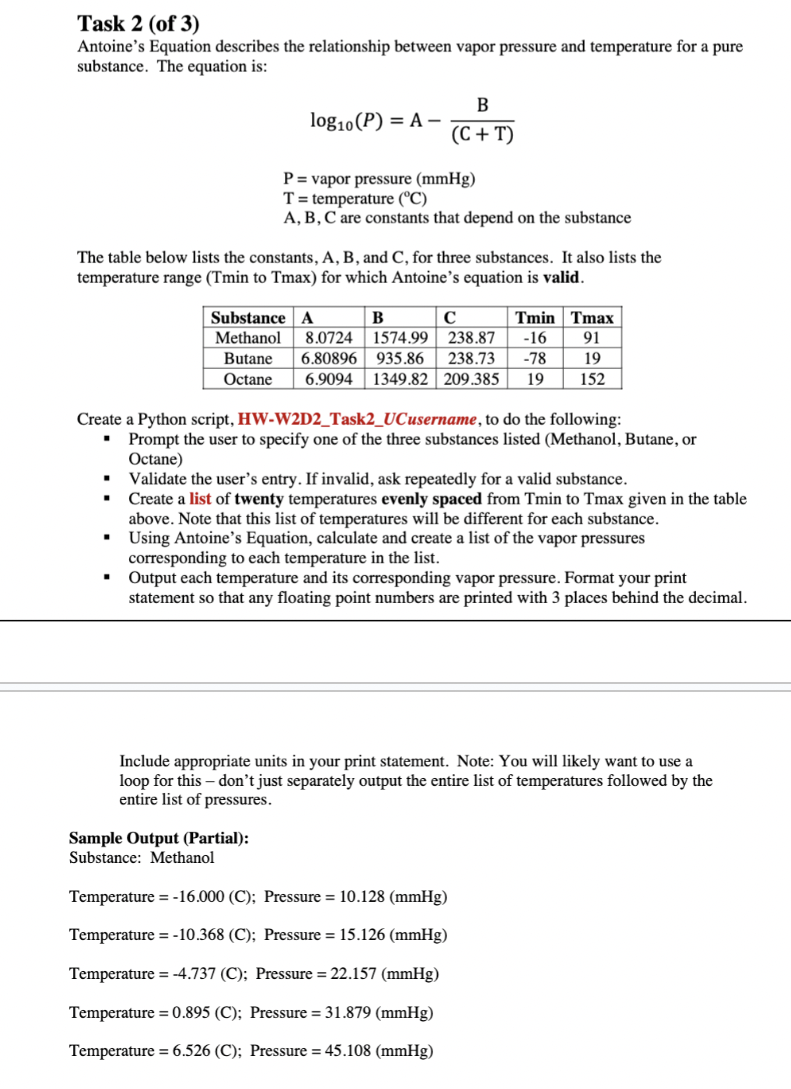 Solved Task 2 (of 3)Antoine's Equation describes the | Chegg.com