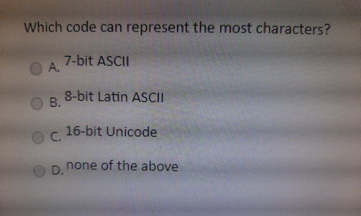 Solved Which code can represent the most characters? 7-bit | Chegg.com