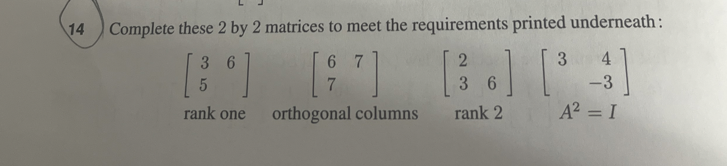 Solved 14 ﻿Complete these 2 ﻿by 2 ﻿matrices to meet the | Chegg.com