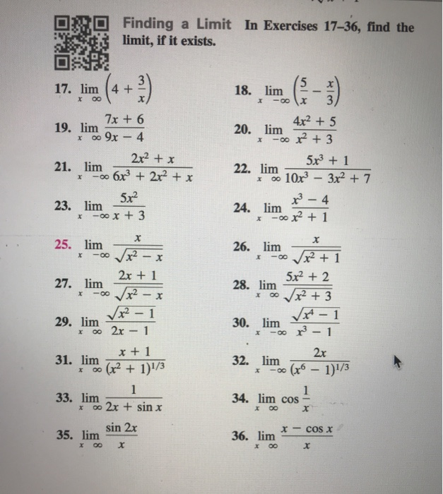 Solved Finding a Limit In Exercises 17–36, find the limit, | Chegg.com