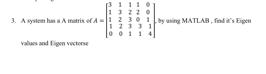 Solved A system has a A matrix of | Chegg.com