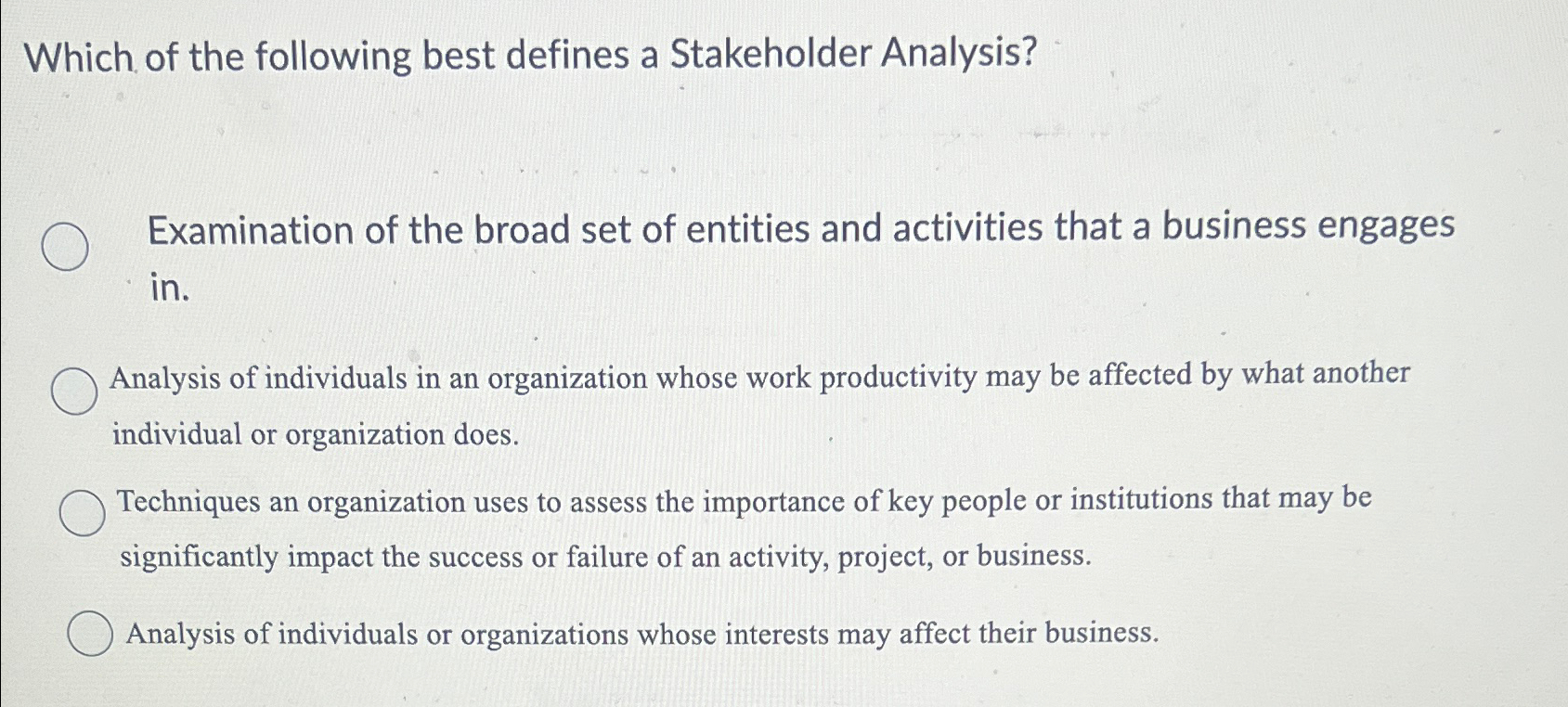Solved Which of the following best defines a Stakeholder | Chegg.com