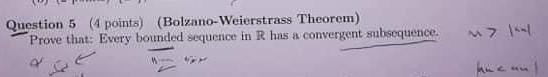 Solved Question 5 (4 points) (Bolzano-Weierstrass Theorem) | Chegg.com