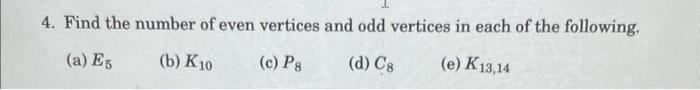 Solved 4. Find the number of even vertices and odd vertices | Chegg.com