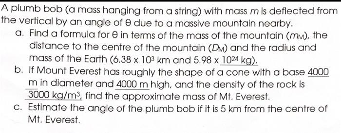 Solved A plumb bob (a mass hanging from a string) with mass | Chegg.com