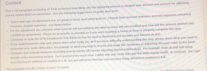 Solved Content Post a full paragraph consisting of 3 full | Chegg.com
