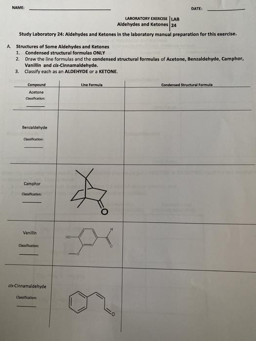Solved NAME: DATE: LABORATORY EXERCISE LAB Aldehydes and | Chegg.com