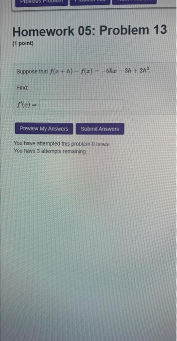 Solved Homework 05: Problem 13 (1 point) Suppose that | Chegg.com