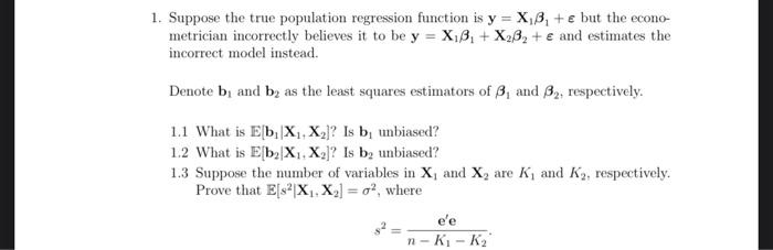 Solved 1. Suppose the true population regression function is | Chegg.com