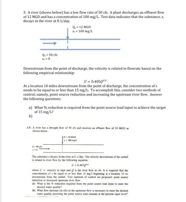 Solved 3. A river (shown below) has a low flow rate of 50 | Chegg.com
