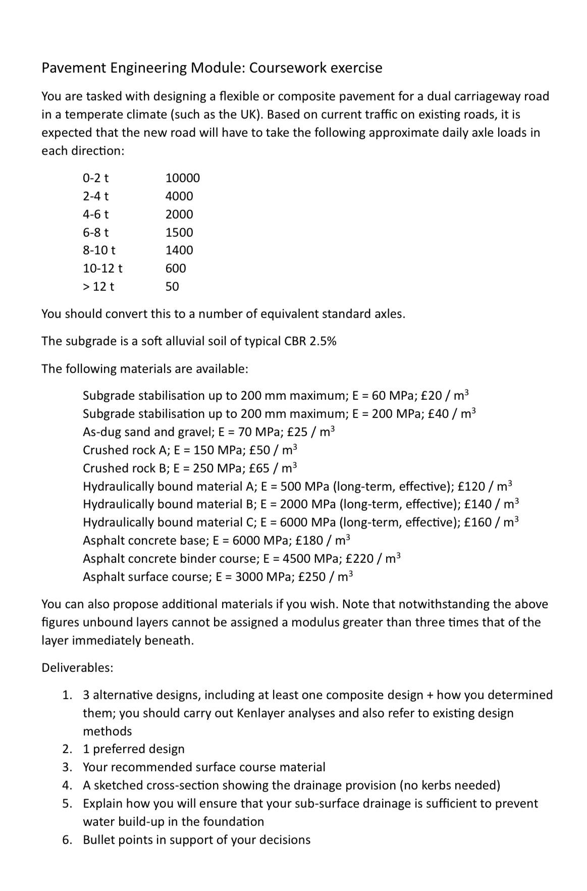 Solved Pavement Engineering Module: Coursework exerciseYou | Chegg.com