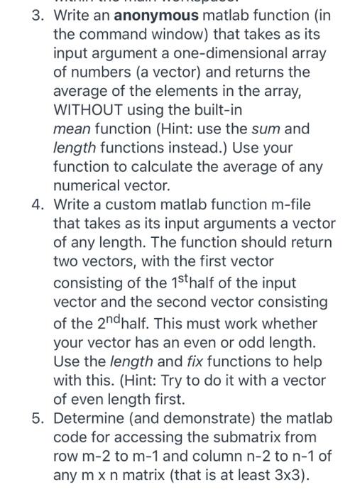 Solved 3. Write an anonymous matlab function in the command | Chegg.com