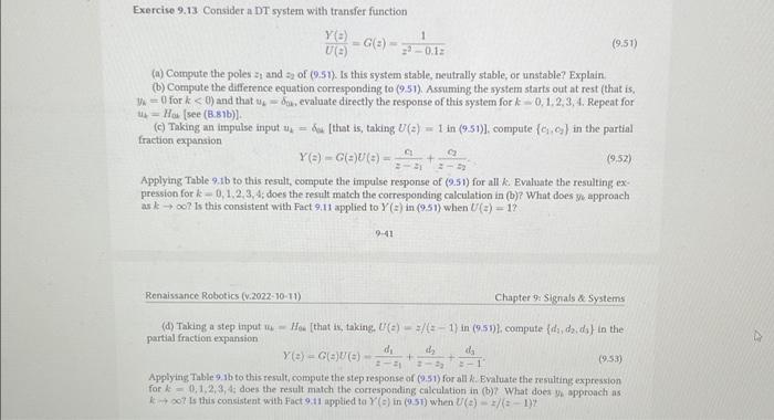 Exercise 9.13 Consider a DT system with transfer | Chegg.com