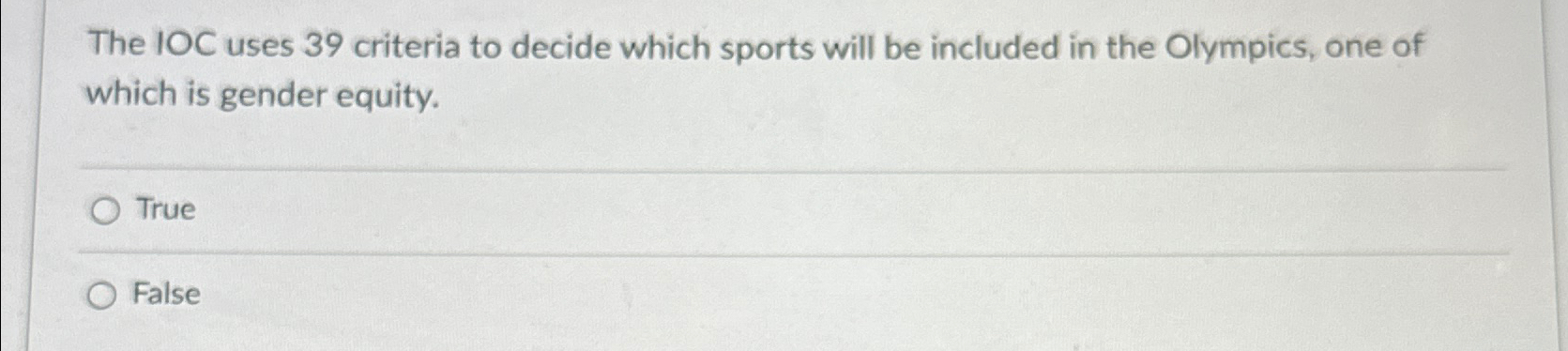 Solved The IOC uses 39 ﻿criteria to decide which sports will | Chegg.com