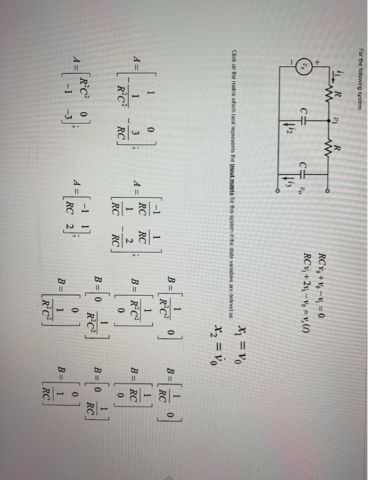 Solved For the following system -- RCY + - = 0 RC, +21 - (0. | Chegg.com