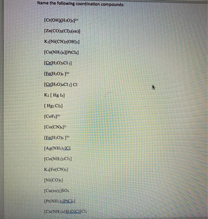 Solved Name the following coordination compounds: [Cr(OH) | Chegg.com