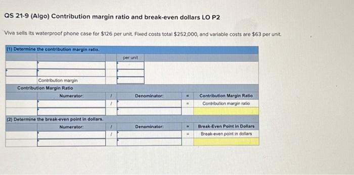Solved QS 21.9 (Algo) Contribution margin ratio and | Chegg.com