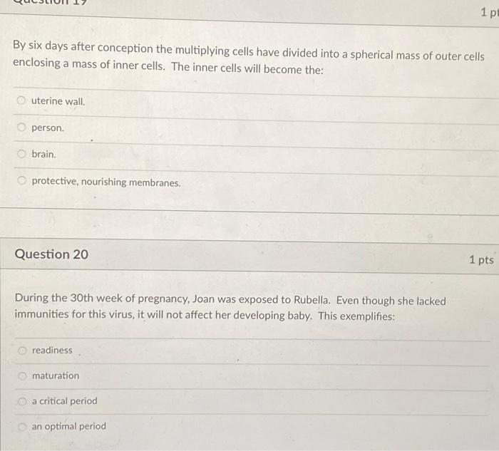Solved By six days after conception the multiplying cells | Chegg.com