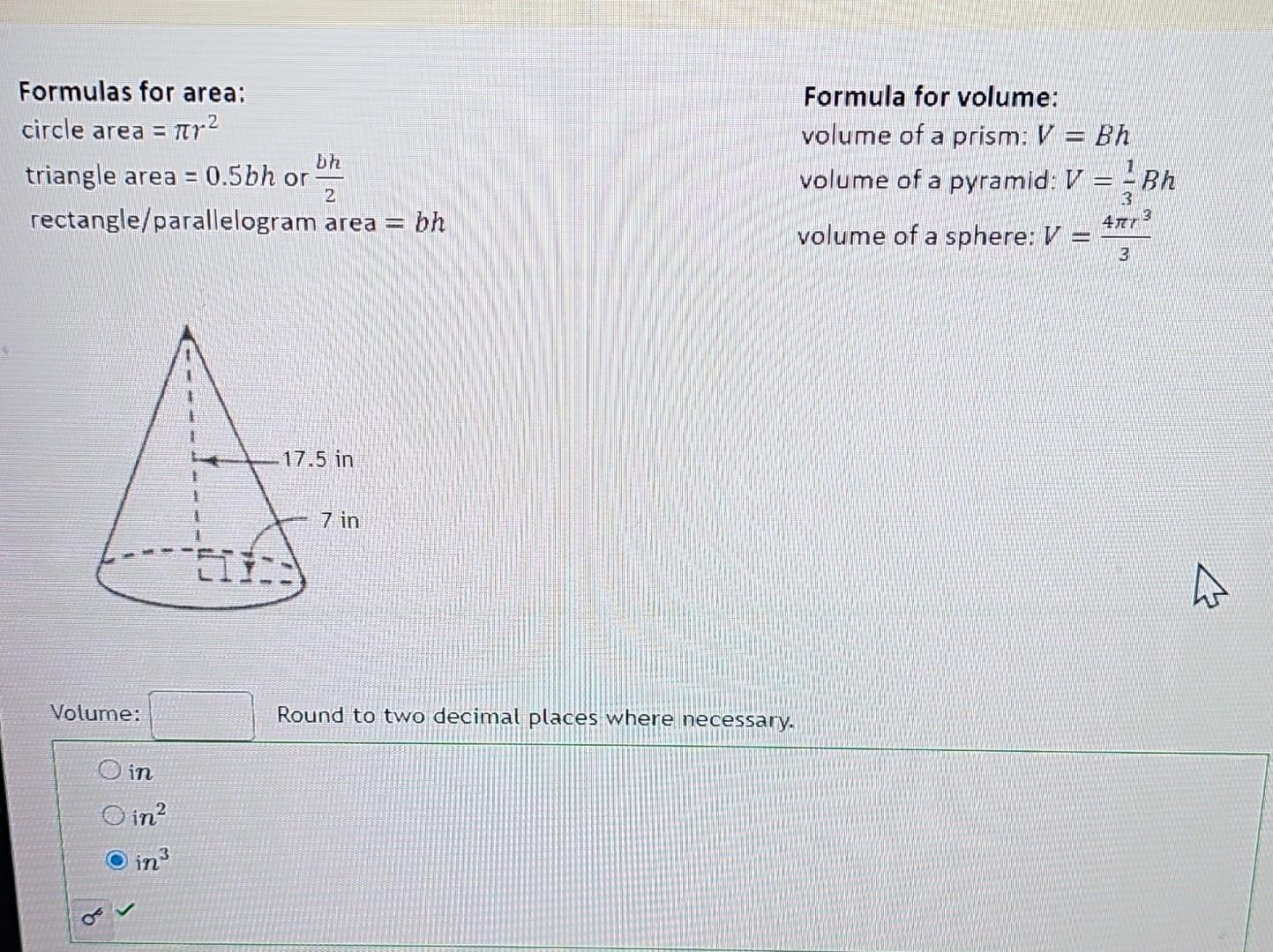 Solved Formulas for area: circle area =πr2 triangle area | Chegg.com