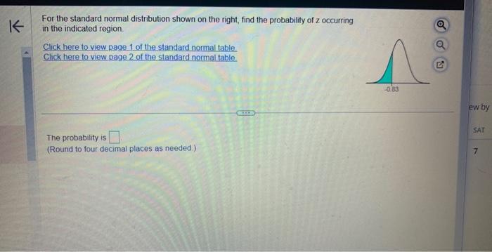 Solved For the standard normal distribution shown on the | Chegg.com