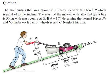Solved The man pushes the lawn mower at a steady speed with | Chegg.com