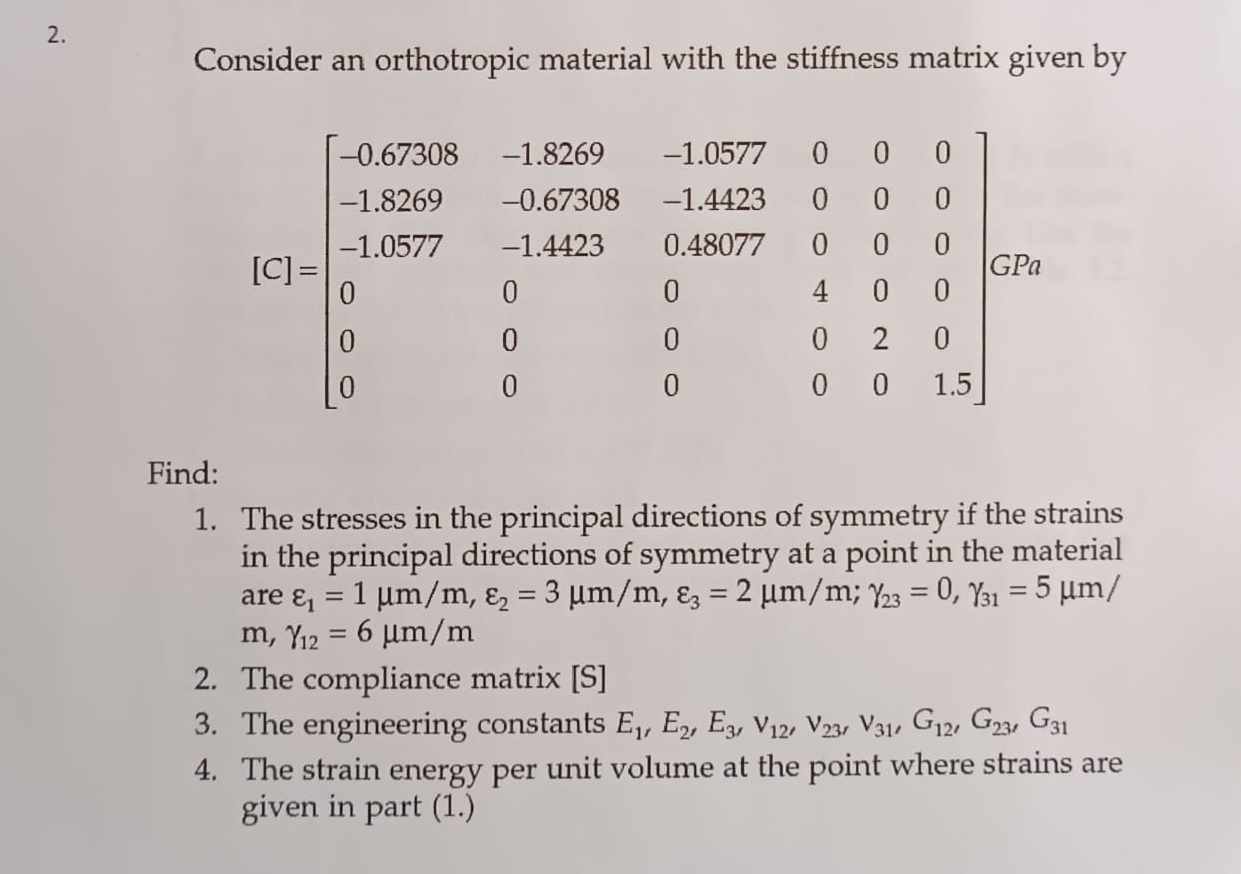 Solved Consider an orthotropic material with the stiffness | Chegg.com