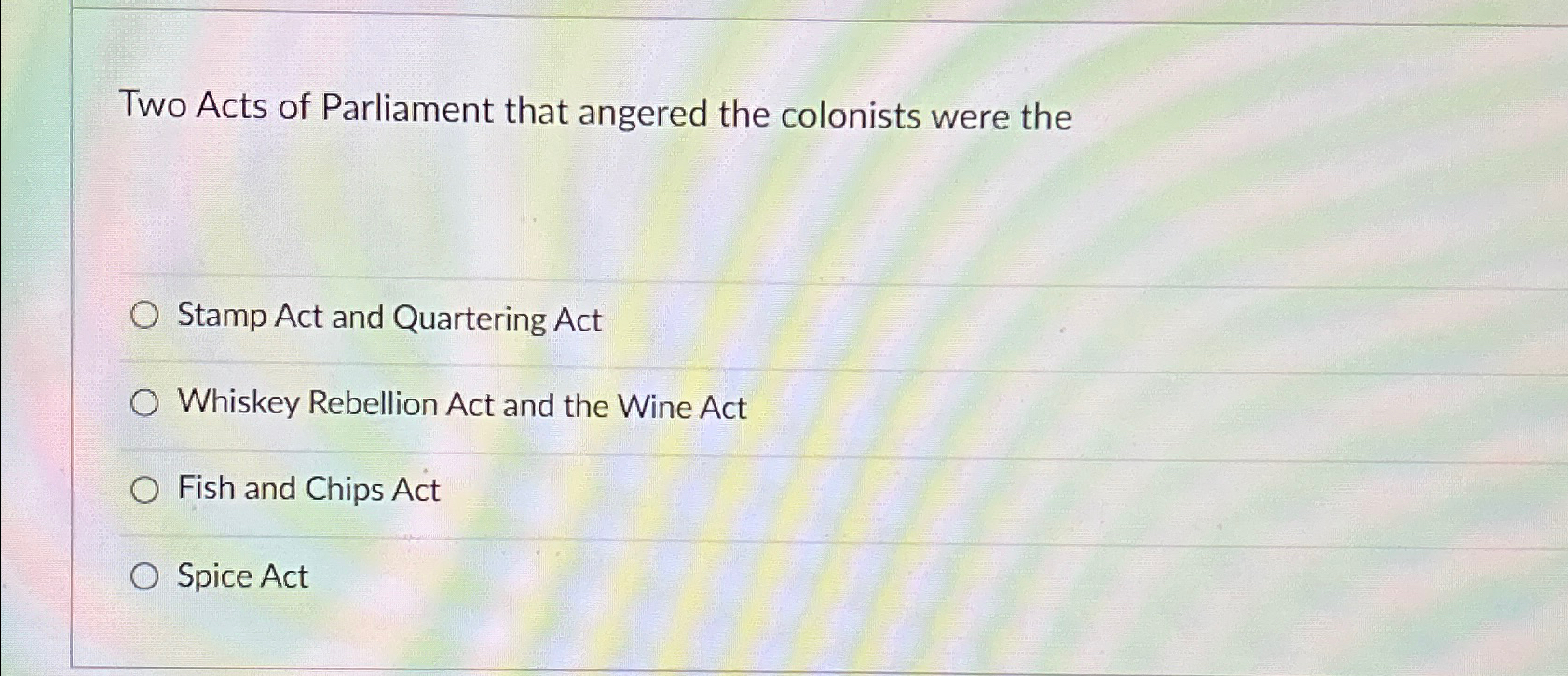 Solved Two Acts of Parliament that angered the colonists | Chegg.com