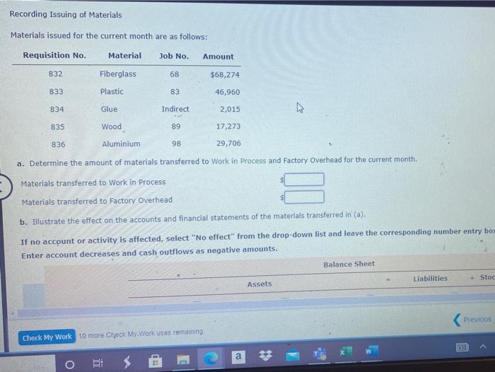 Solved Recording Issuing of Materials Materials issued for | Chegg.com