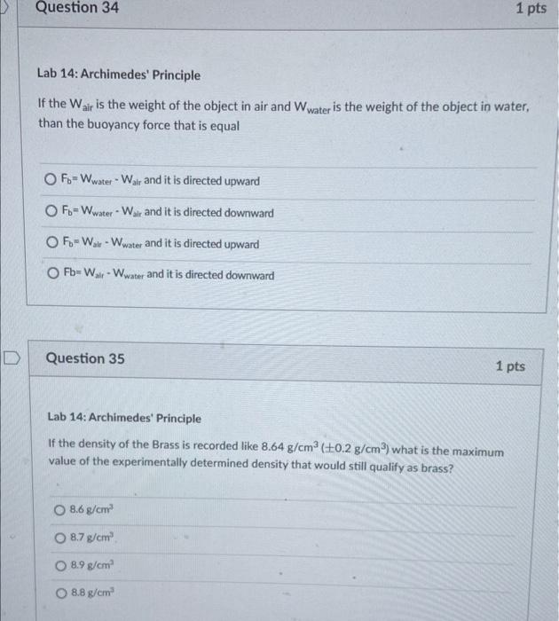 Solved Question 34 and 35 please Lab 14: If the W air is the | Chegg.com