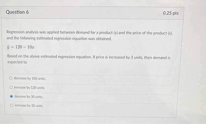 Solved Regression analysis was applied between demand for a | Chegg.com