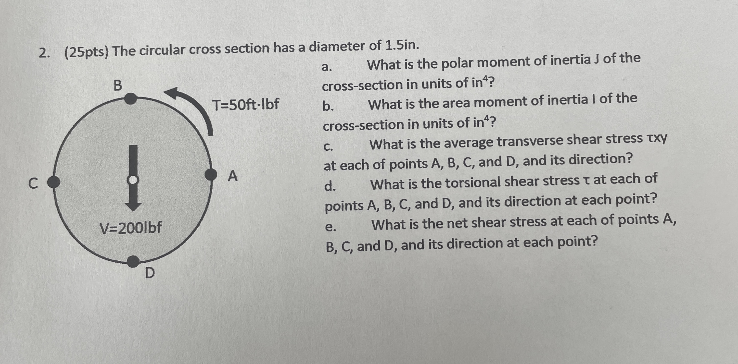 Solved (25pts) ﻿The circular cross section has a diameter of | Chegg.com
